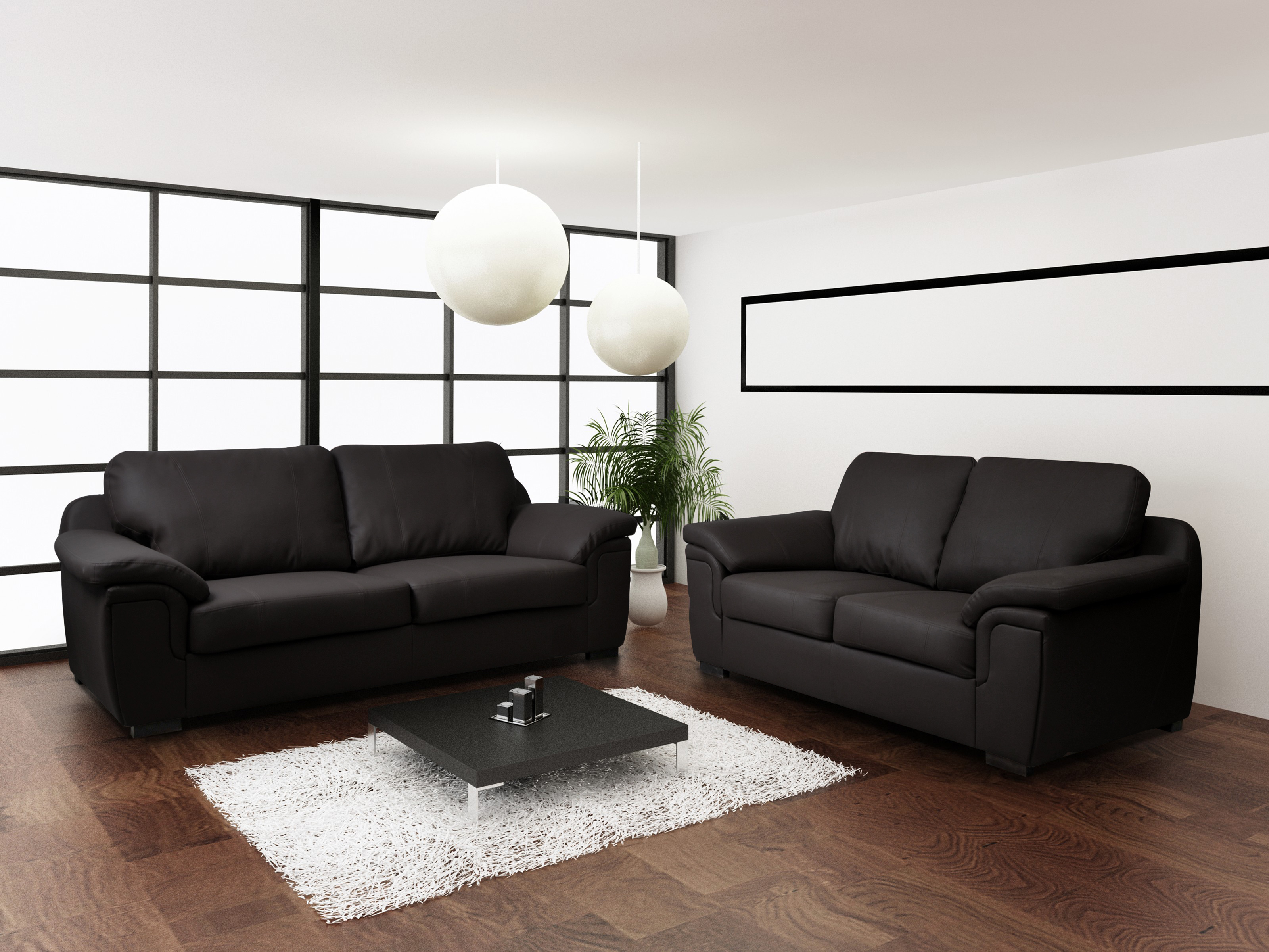 AMY Faux Leather Sofa Set 3 2 set Black