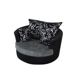 Joy Swivel Cuddle Chair Black Grey Silver Chenille - Leather